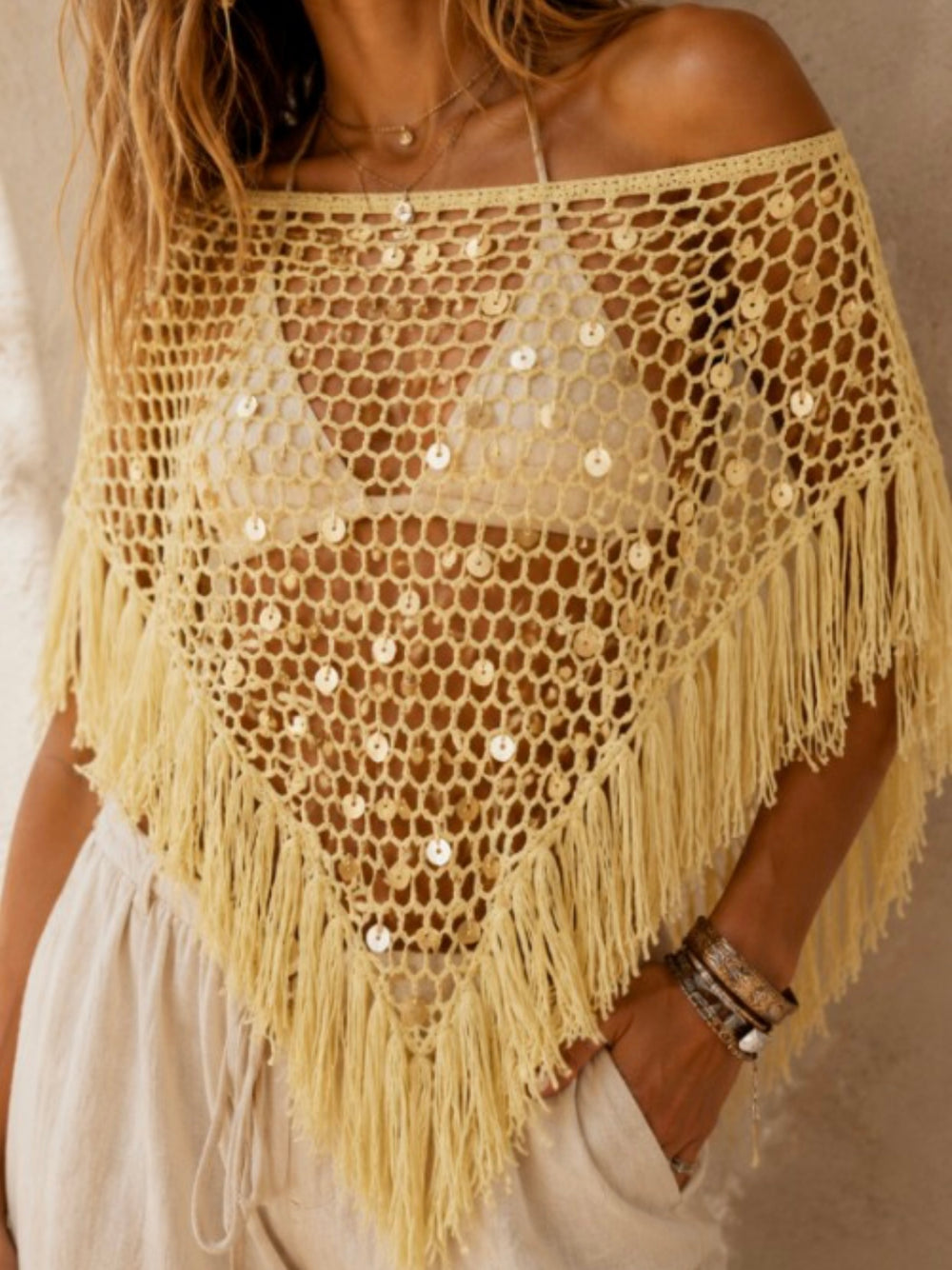 Sequin Fringe Crochet Beach Cover-Up Poncho – Ah Là Laà Lifestyle Boutique